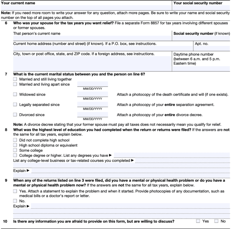 IRS Form 8857 Instructions - Innocent Spouse Relief