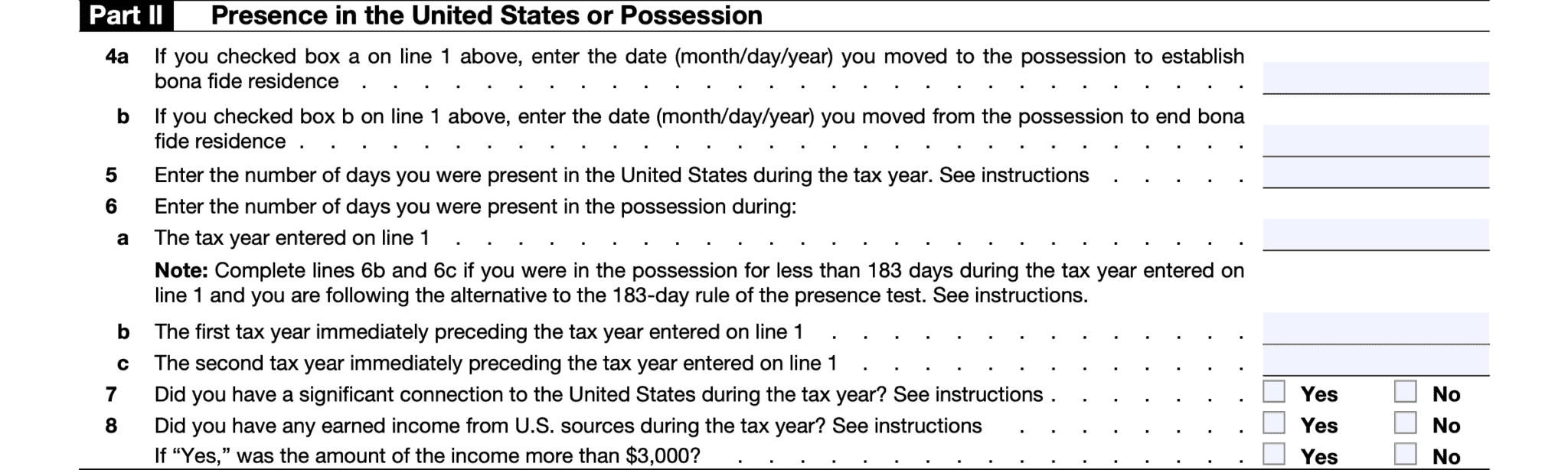 IRS Form 8898 Instructions - U.S. Territory Bona Fide Residence