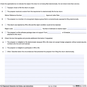 IRS Form 8948 Instructions: Preparer Explanation For Paper Return