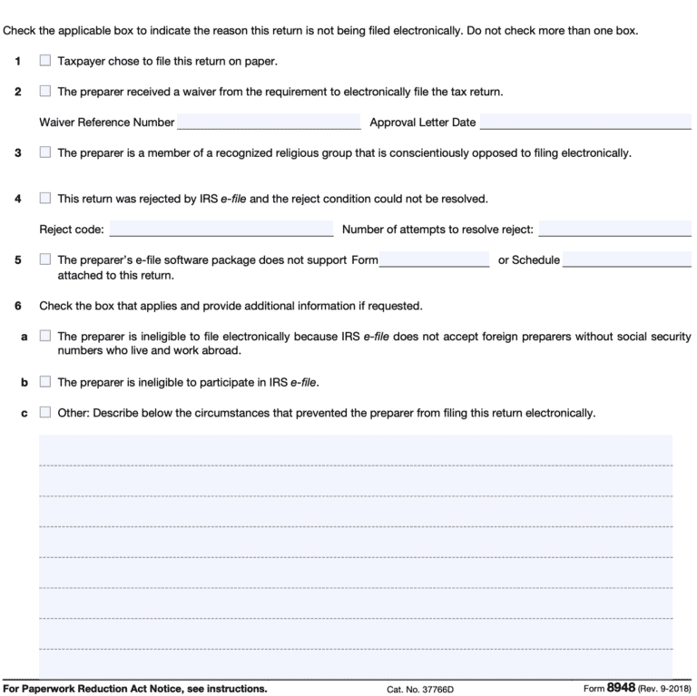 IRS Form 8948 Instructions: Preparer Explanation For Paper Return