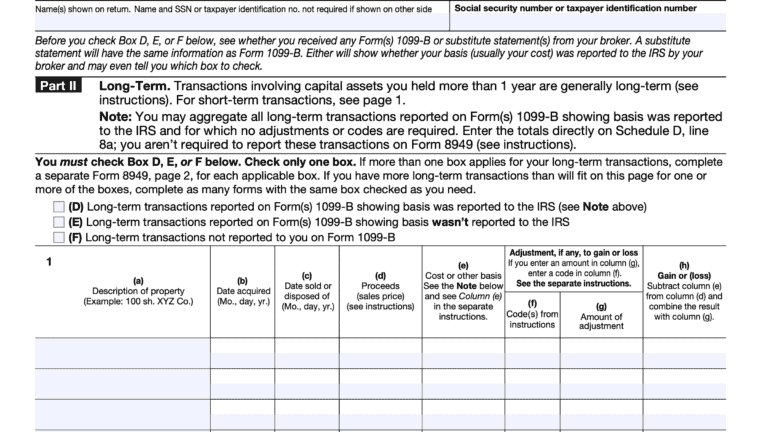 IRS Form 8949 Instructions - Sales & Dispositions of Capital Assets