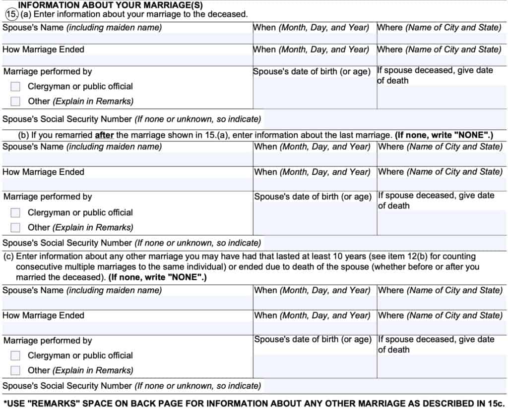 Form SSA 10 Instructions - Applying for Survivor Benefits