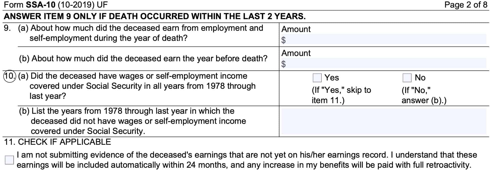 Form SSA 10 Instructions - Applying for Survivor Benefits