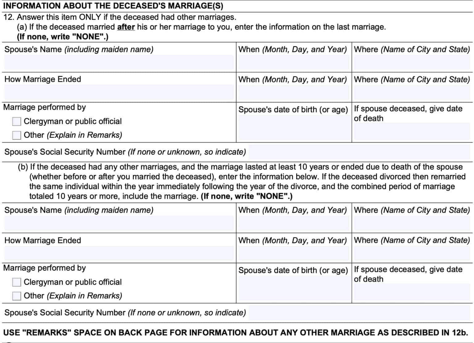 Form SSA 10 Instructions - Applying for Survivor Benefits