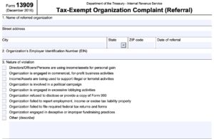 IRS Form 13909 Instructions - Tax-Exempt Organization Complaint