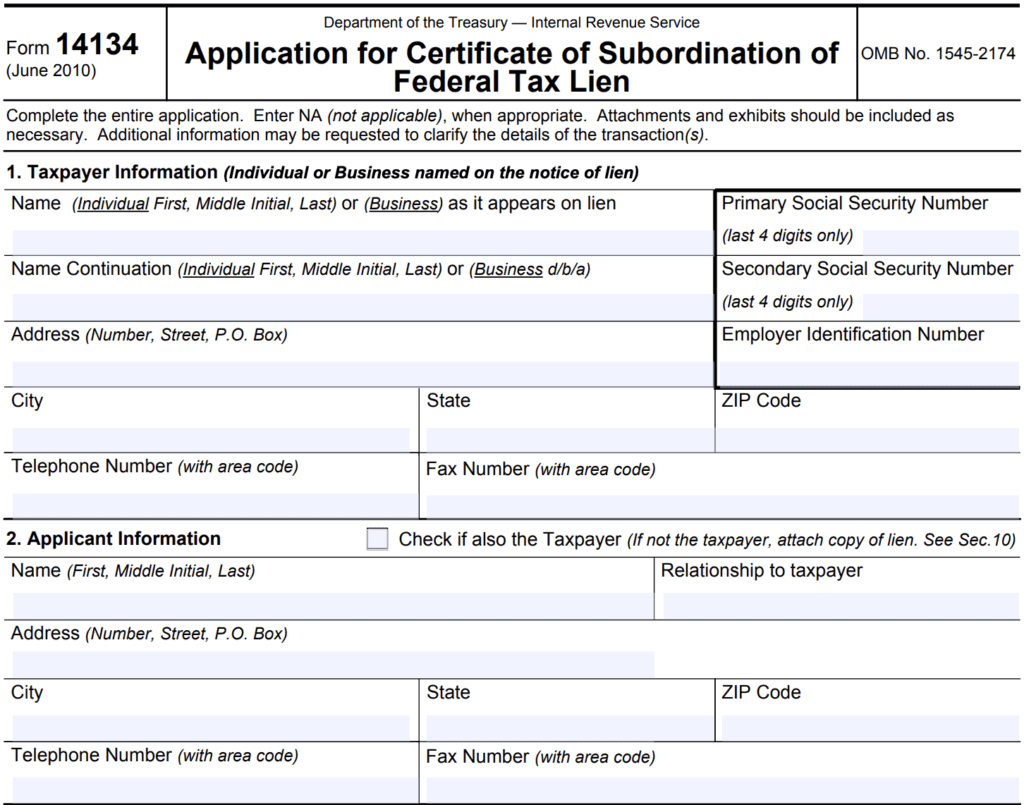 IRS Form 14134 Instructions - Subordinating a Federal Tax Lien