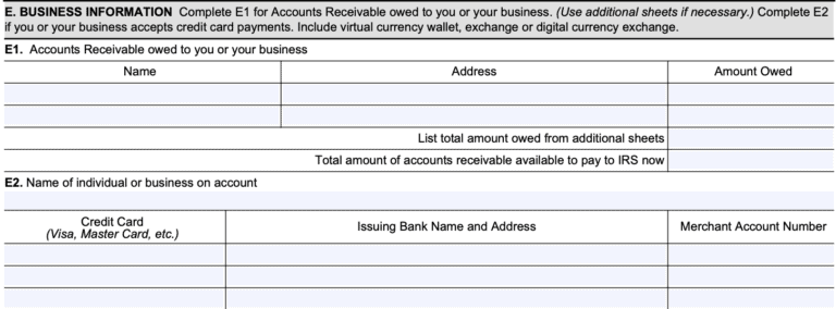 IRS Form 433-F Instructions - The Collection Information Statement