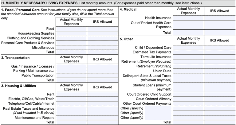 IRS Form 433-F Instructions - The Collection Information Statement