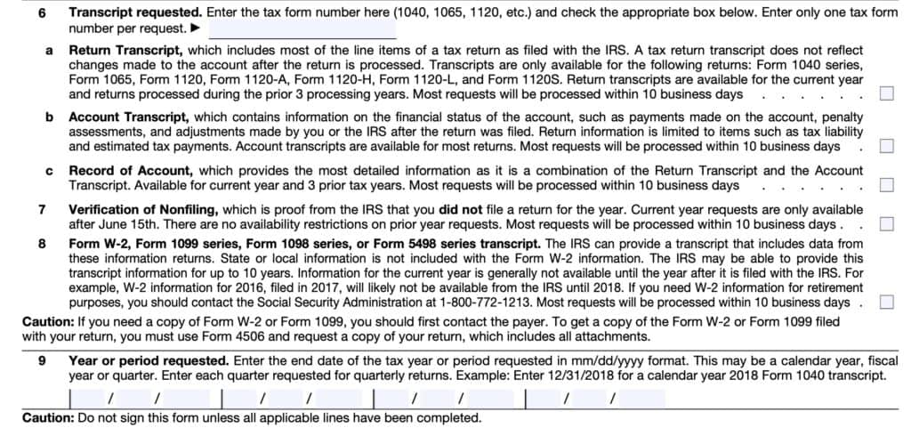 IRS Form 4506-T Instructions - Requesting A Tax Return Transcript