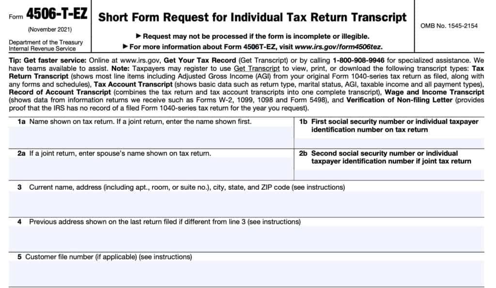 IRS Form 4506 T EZ Instructions