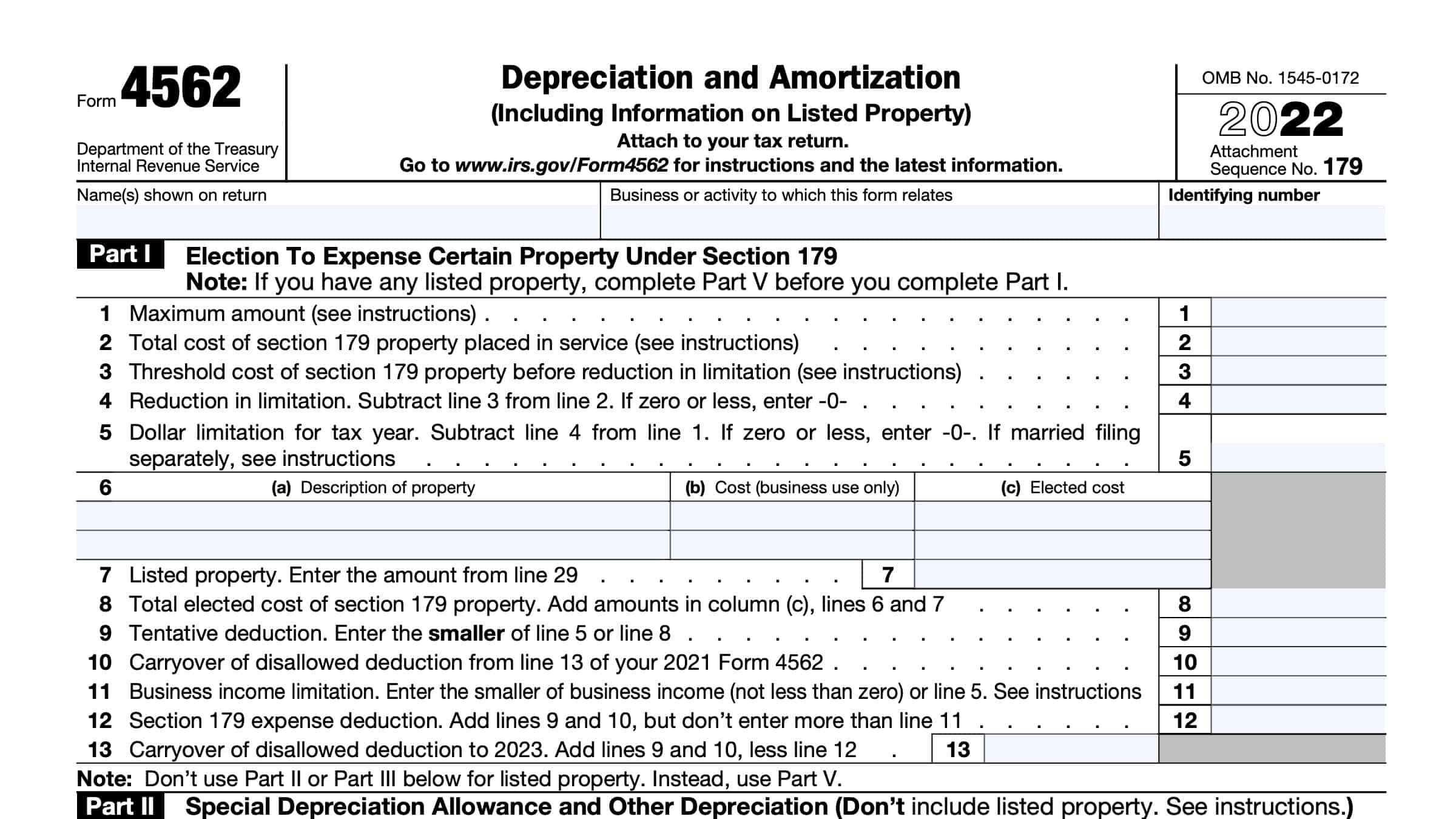 IRS Form 4562 Instructions Depreciation Amortization