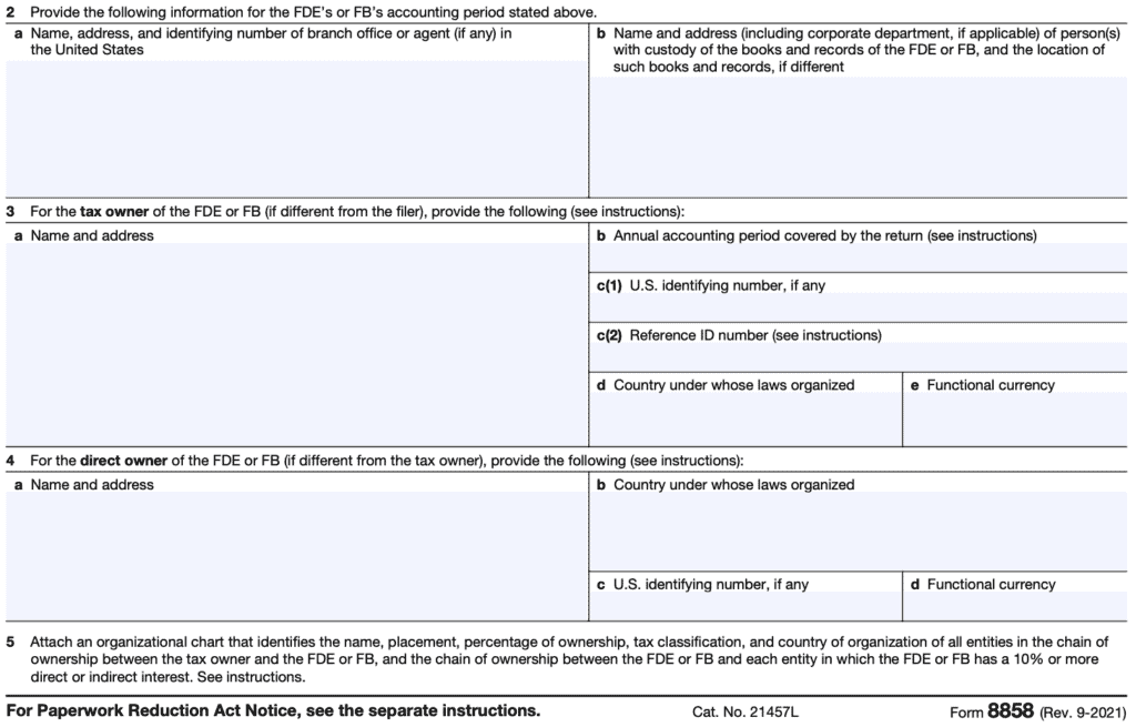 IRS Form 8858 Instructions - Information Return for FDEs & FBs