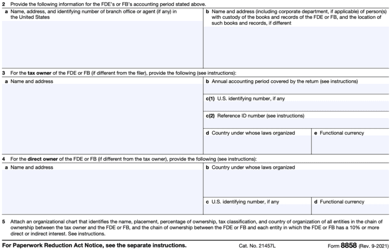 IRS Form 8858 Instructions - Information Return for FDEs & FBs