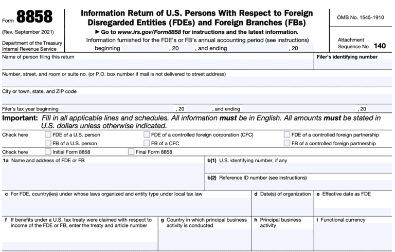 IRS Form 8858 Instructions - Information Return for FDEs & FBs