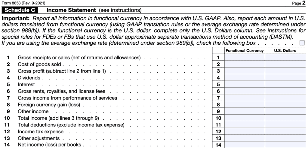 IRS Form 8858 Instructions - Information Return for FDEs & FBs