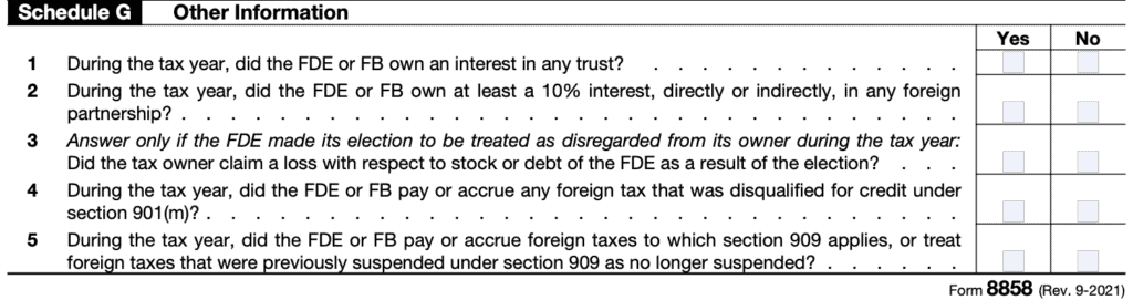 IRS Form 8858 Instructions - Information Return for FDEs & FBs