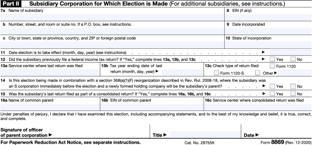 IRS Form 8869 Instructions - A Guide to QSub Elections