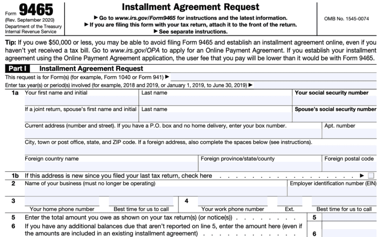 IRS Form 9465 Instructions - Your Installment Agreement Request