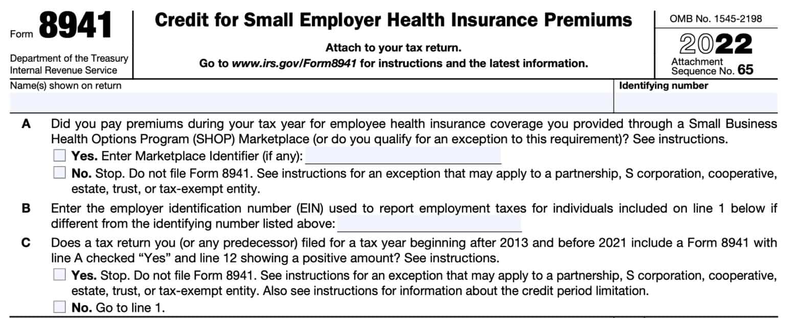 IRS Form 8941 Instructions - Small Employer Insurance Credits