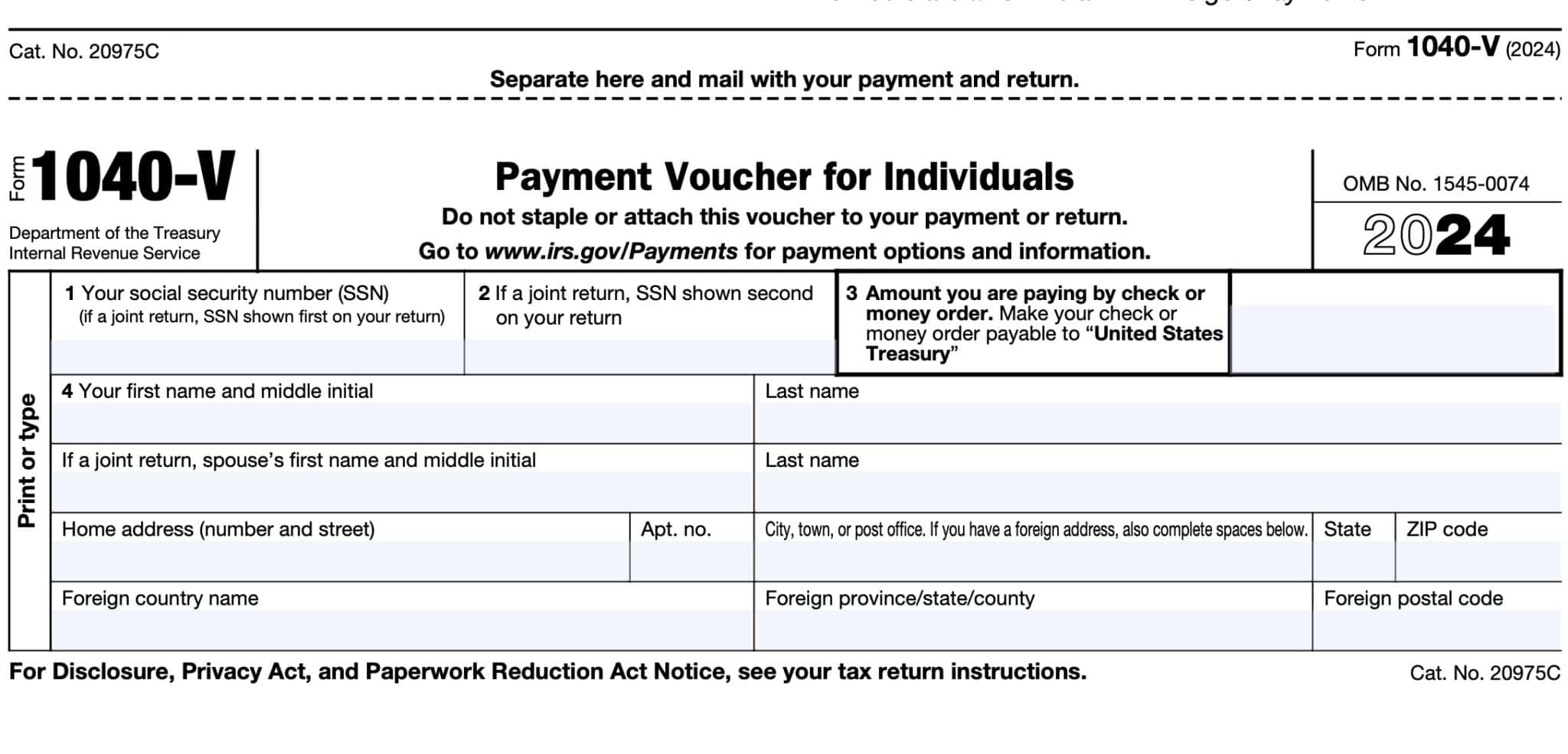 IRS Form 1040-V Instructions - Tax Payment Voucher