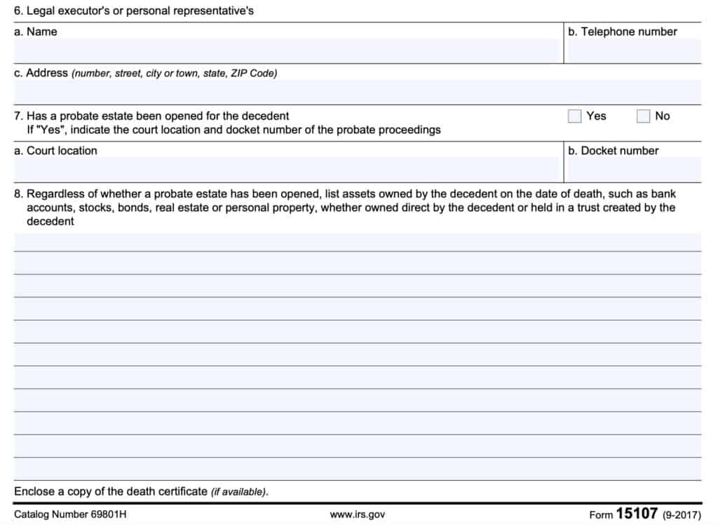 IRS Form 15107 Instructions - Information Request for a Decedent