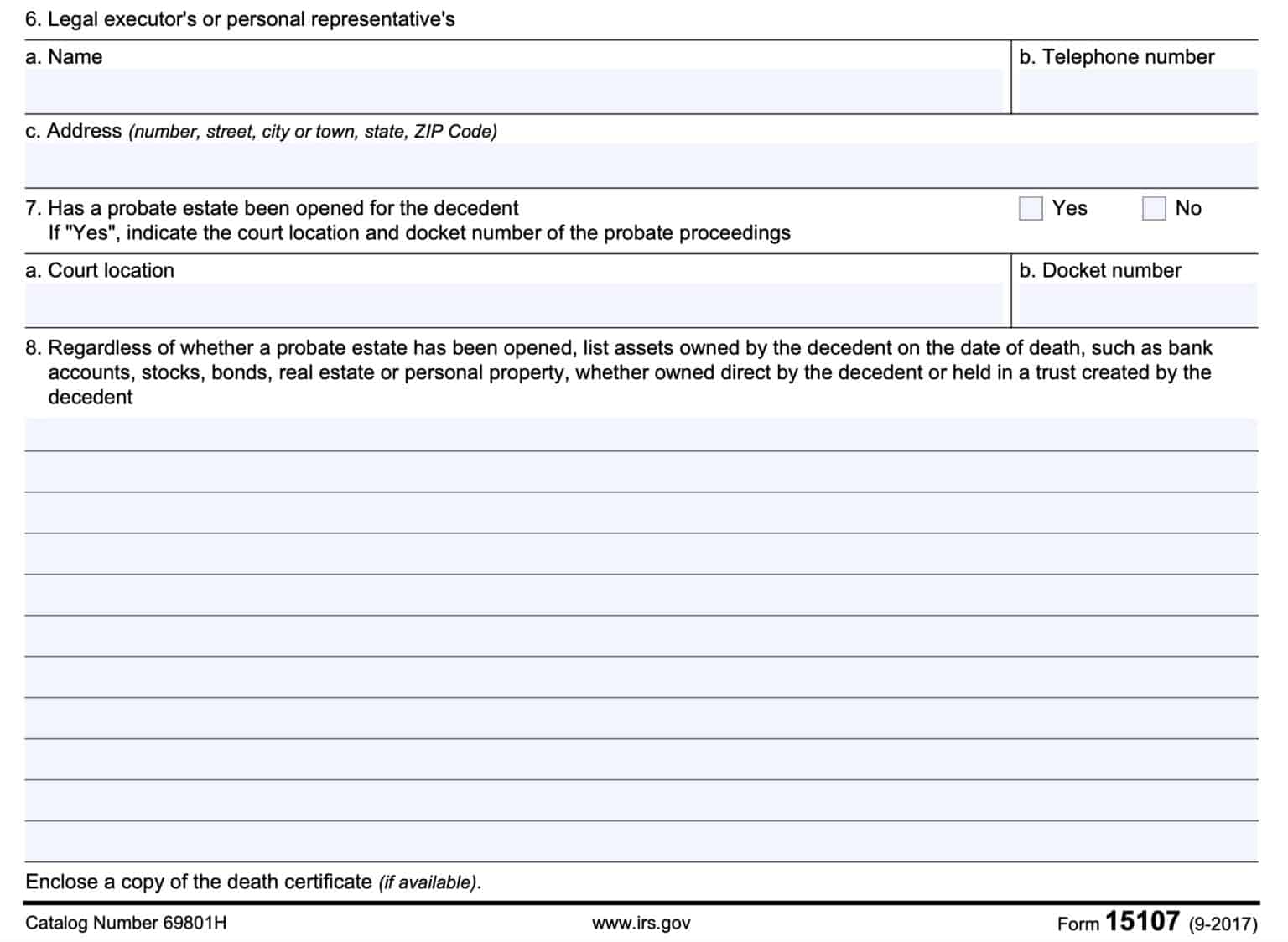 IRS Form 15107 Instructions - Information Request for a Decedent
