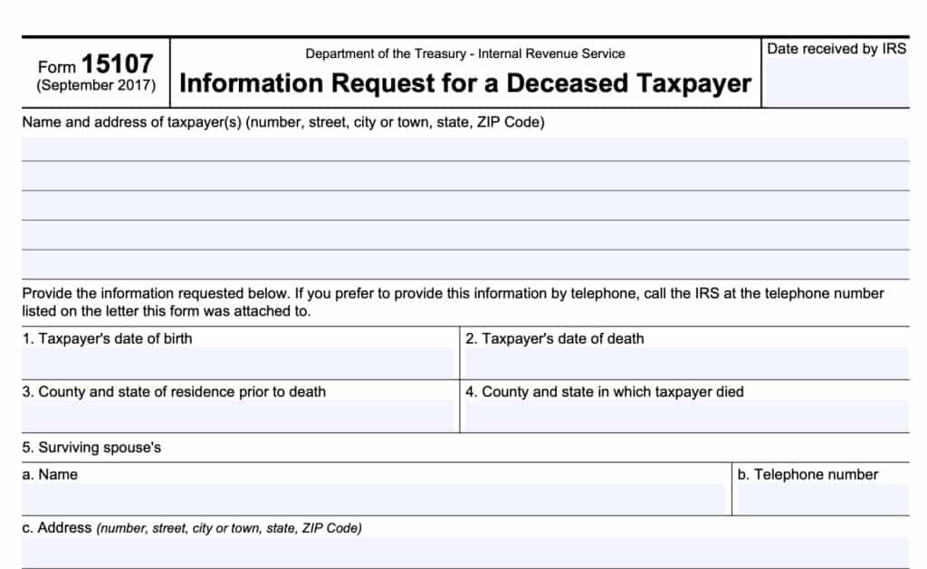 IRS Form 15107 Instructions - Information Request for a Decedent