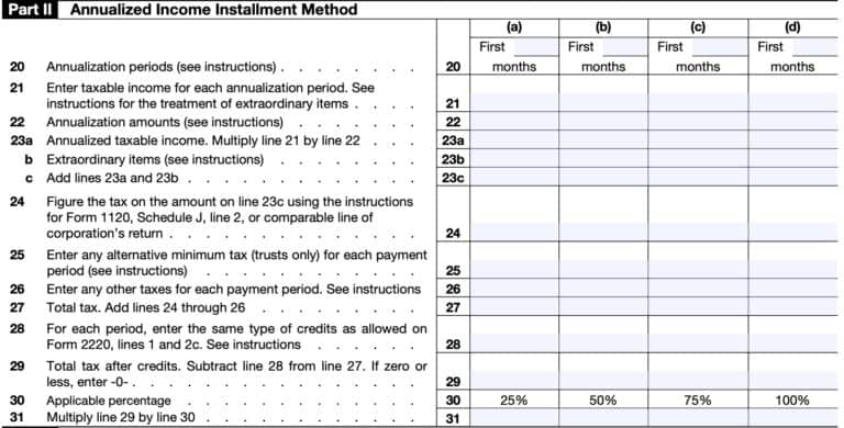 IRS Form 2220 Instructions - Estimated Corporate Tax