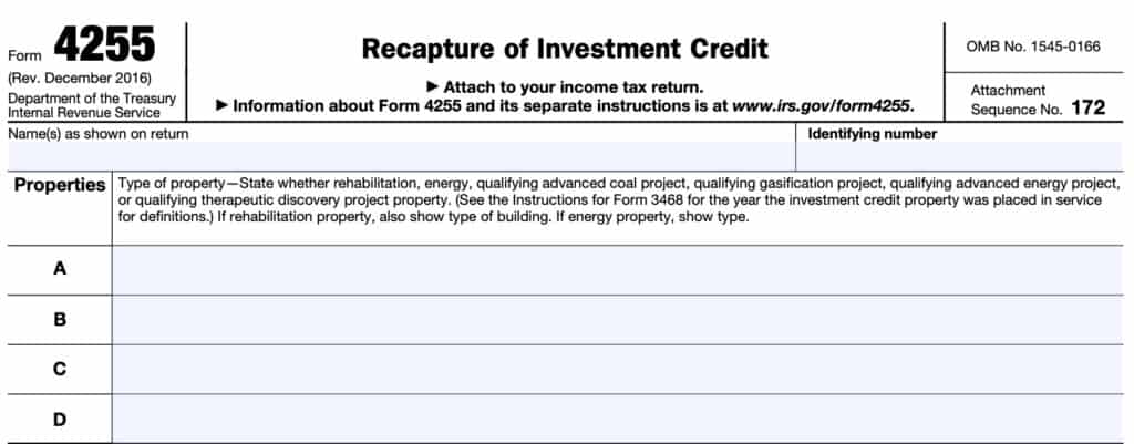 IRS Form 4255 Instructions - Recapture of Investment Credit