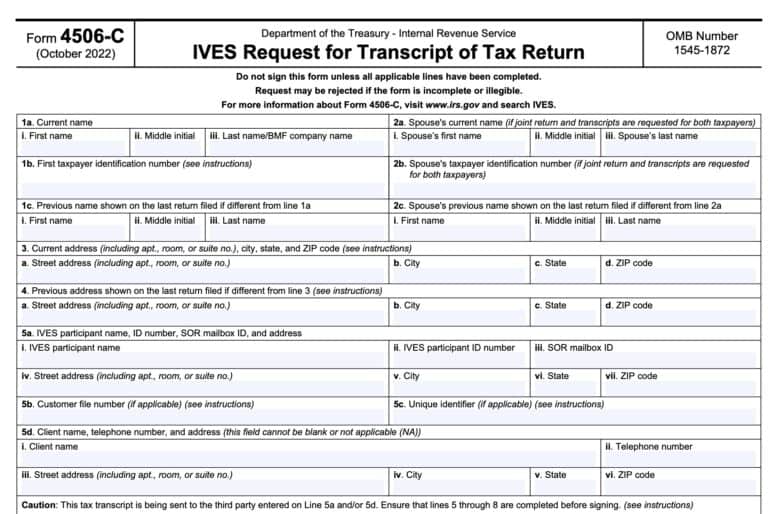 IRS Form 4506-C Instructions - IVES Request for Tax Transcripts