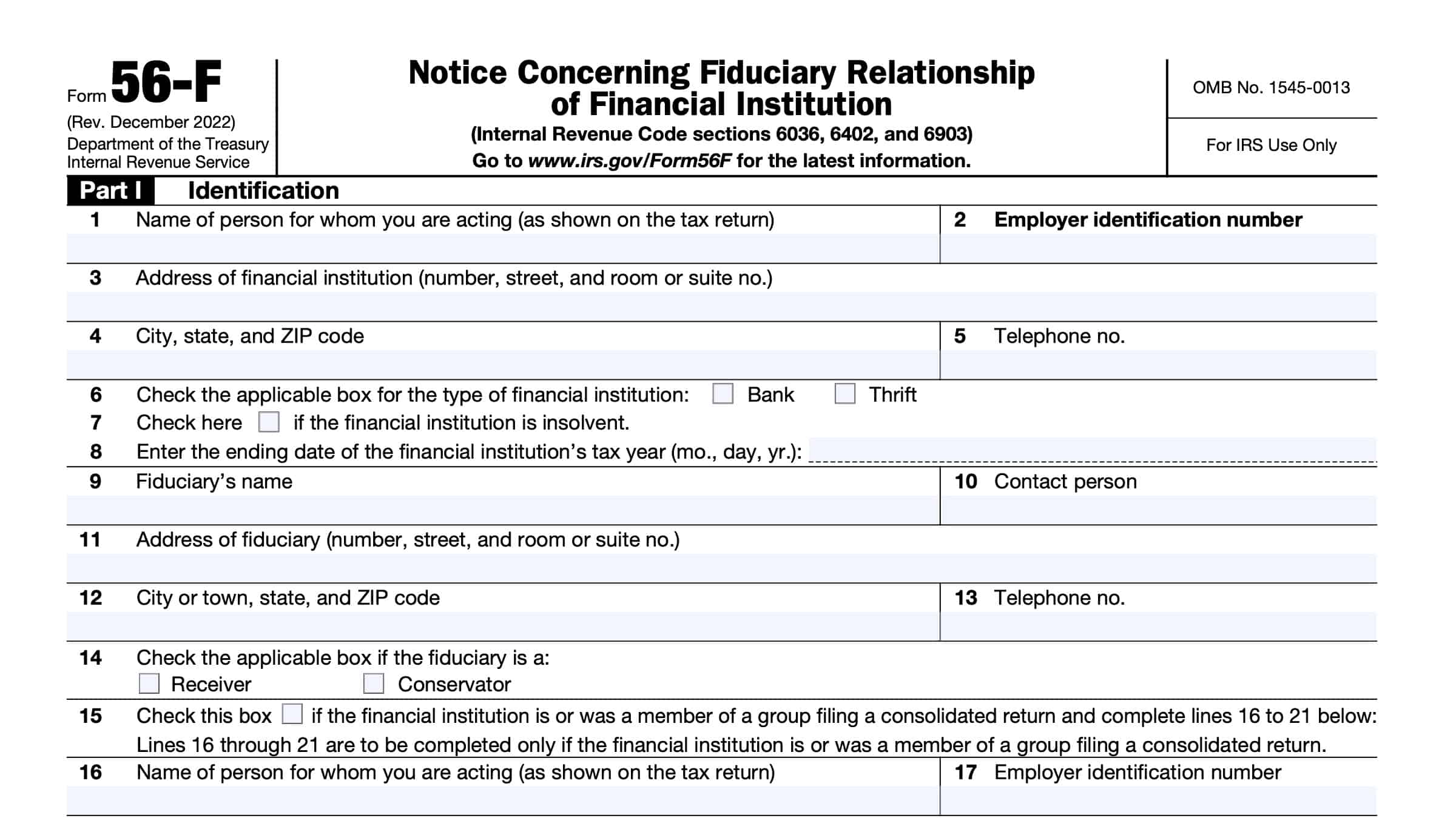 IRS Form 56 F Instructions Fiduciary Of A Financial Institution