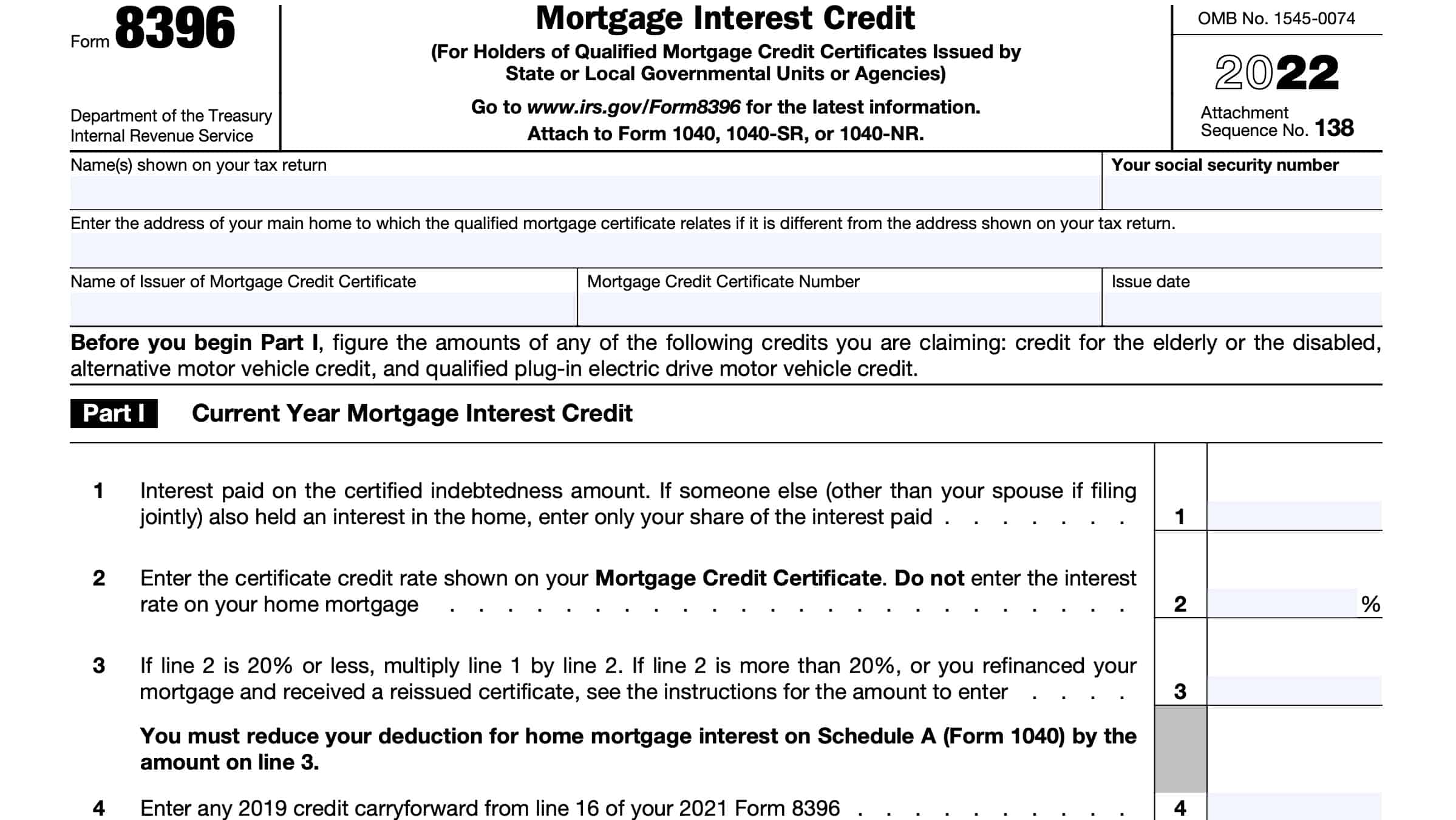 IRS Form 8396 Instructions - Claiming the Mortgage Interest Credit