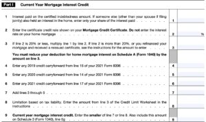 IRS Form 8396 Instructions - Claiming the Mortgage Interest Credit