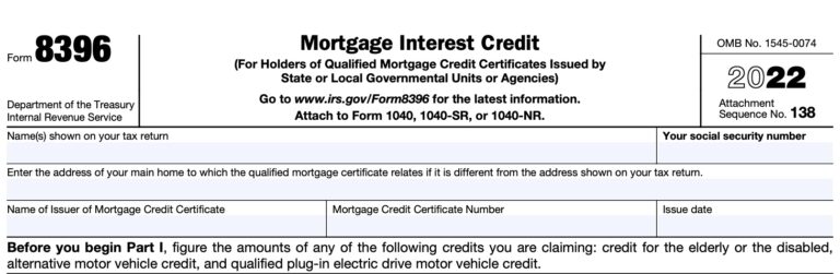 IRS Form 8396 Instructions - Claiming the Mortgage Interest Credit