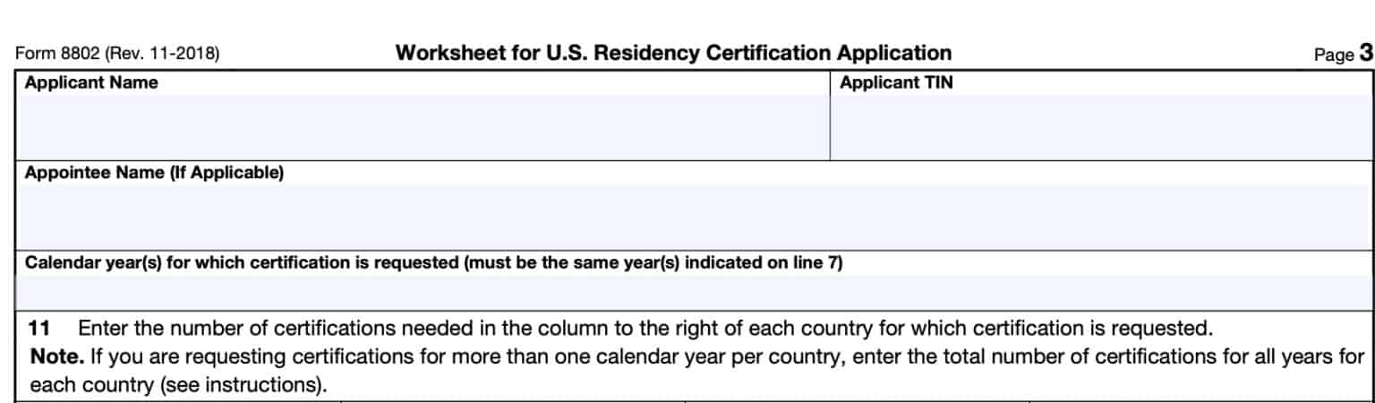 IRS Form 8802 Instructions - U.S. Residency Certification Application