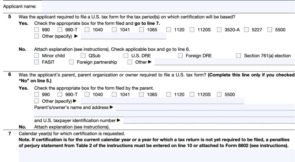 IRS Form 8802 Instructions - U.S. Residency Certification Application
