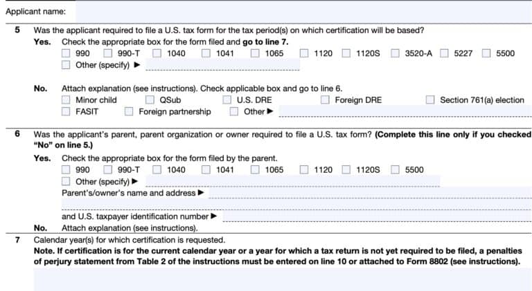 IRS Form 8802 Instructions - U.S. Residency Certification Application