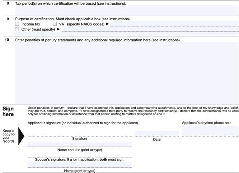 IRS Form 8802 Instructions - U.S. Residency Certification Application