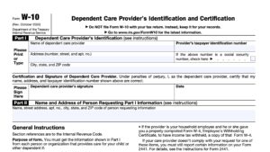 IRS Form W-10 Instructions - Care Provider Identification