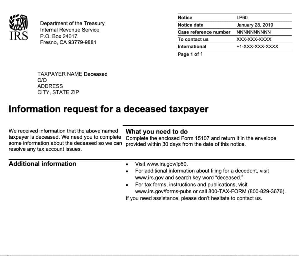 IRS Form 15107 Instructions - Information Request for a Decedent
