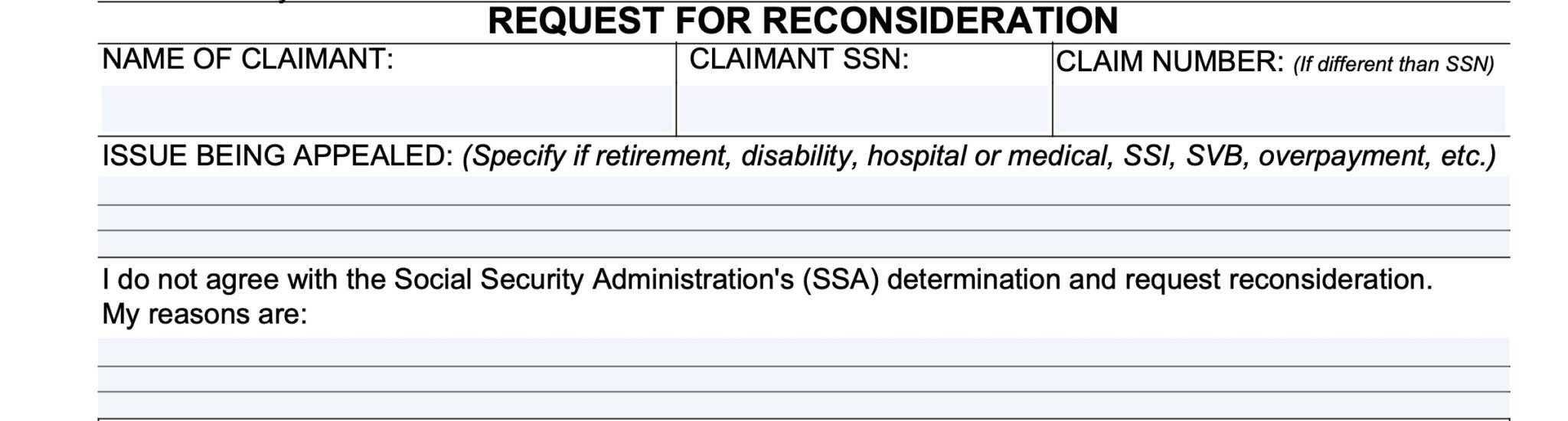 Form SSA 561 Instructions - Request for Reconsideration