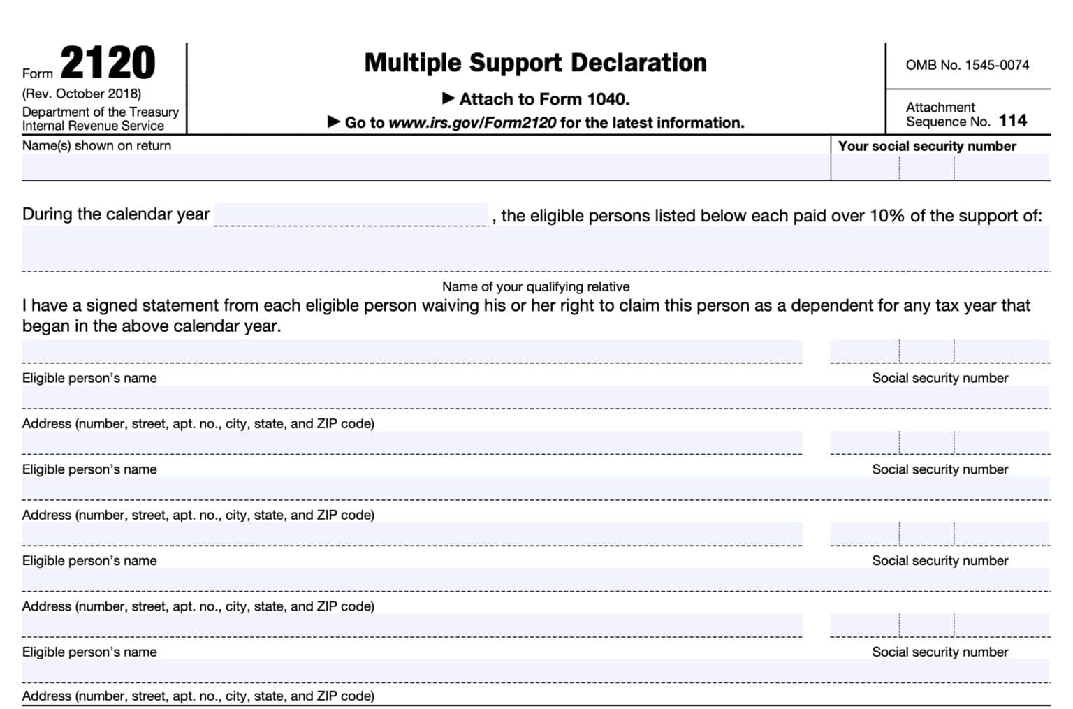 IRS Form 2120 Instructions - Multiple Support Declaration