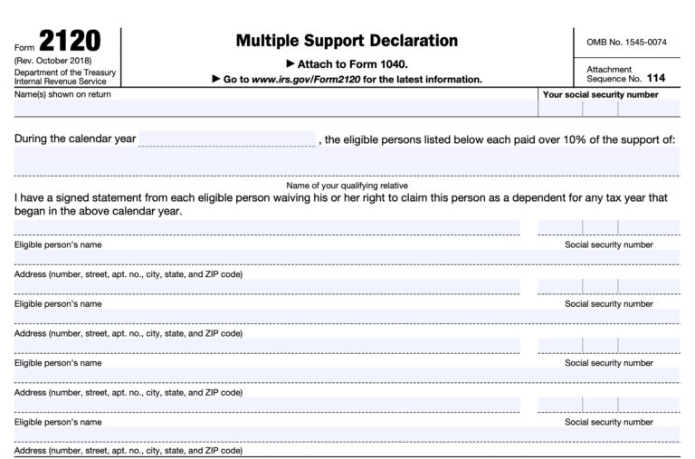 IRS Form 2120 Instructions - Multiple Support Declaration