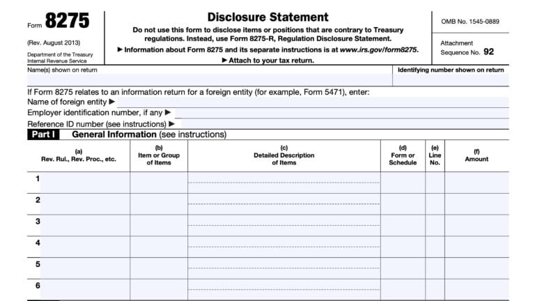 IRS Form 8275-R Instructions - Regulation Disclosure Statement