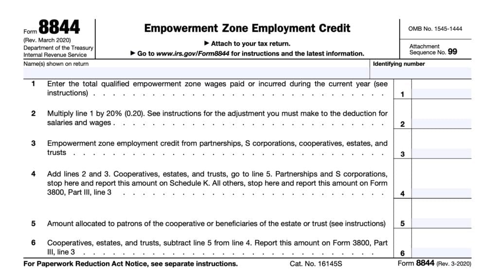 IRS Form 8844 Instructions - Empowerment Zone Tax Credits