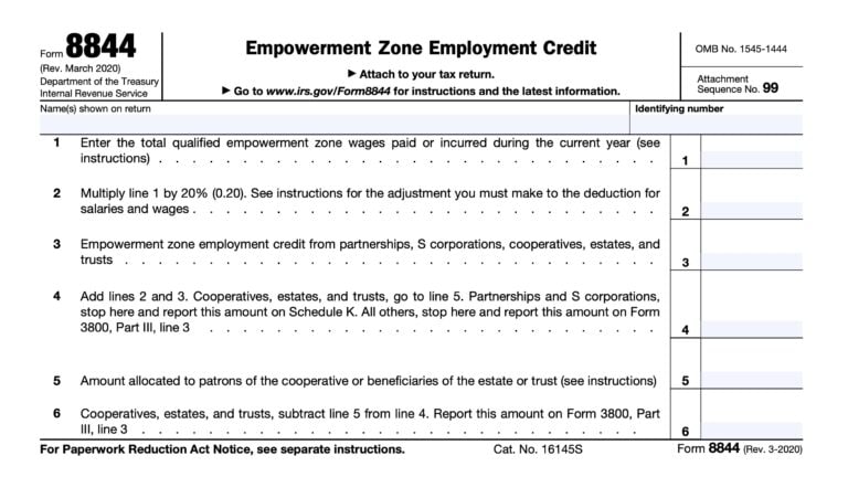 IRS Form 8844 Instructions - Empowerment Zone Tax Credits