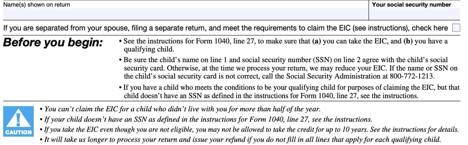 Schedule EIC Instructions - Claiming the Earned Income Credit