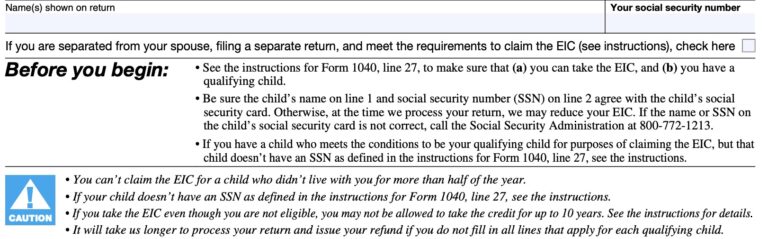 Schedule EIC Instructions - Claiming the Earned Income Credit