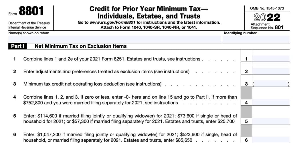 IRS Form 8801 Instructions - Credit for Prior Year Minimum Tax