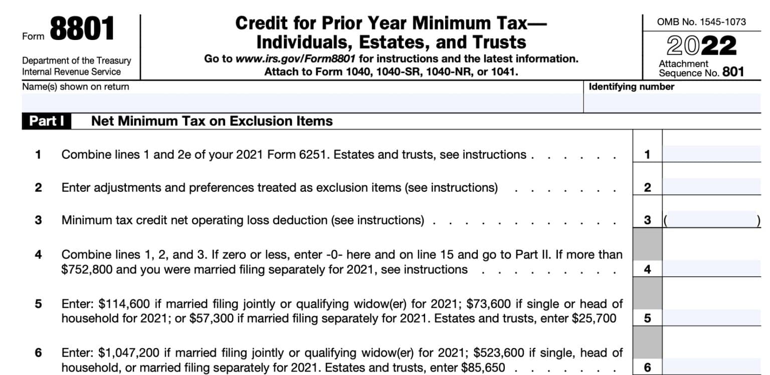 IRS Form 8801 Instructions - Credit for Prior Year Minimum Tax
